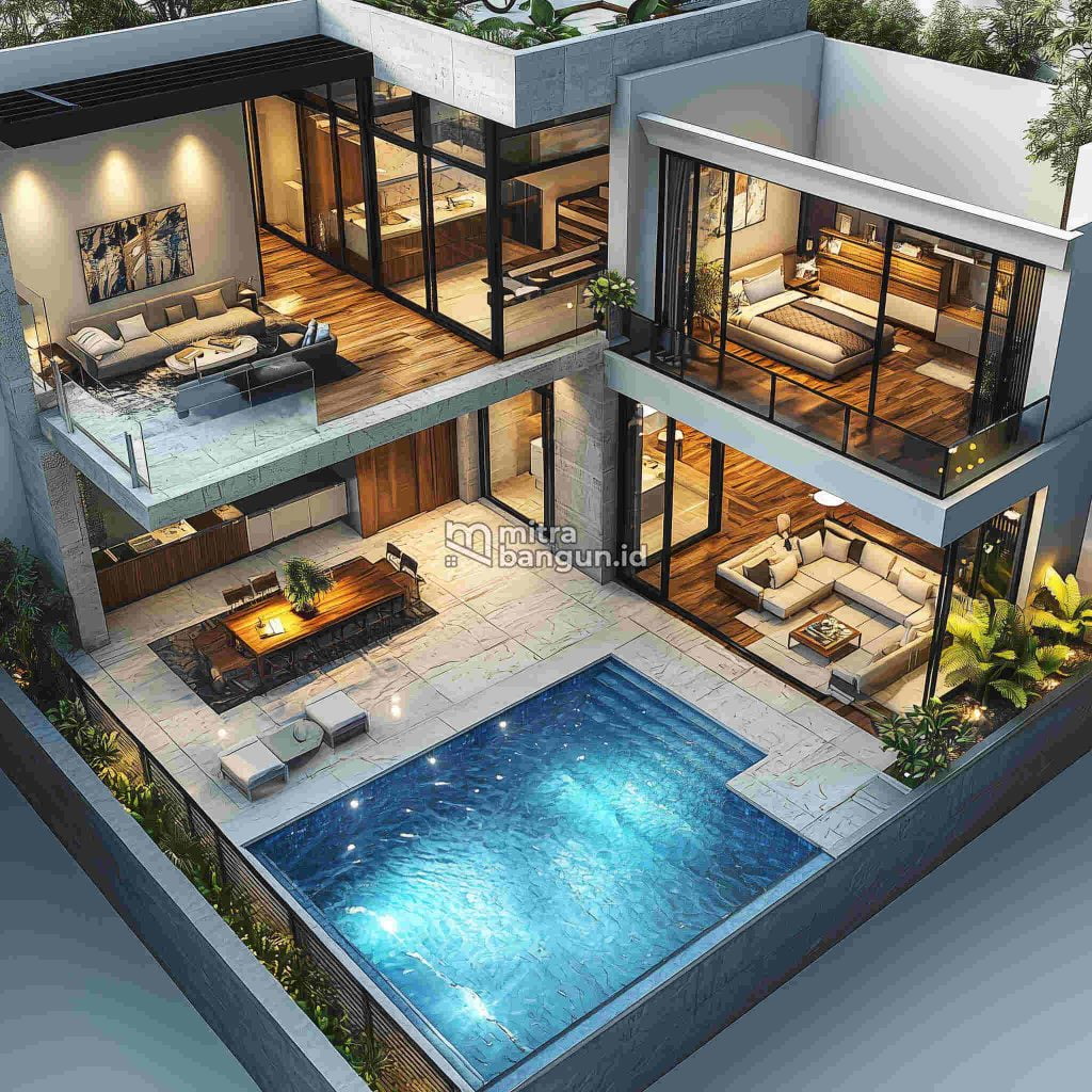 14 Desain Rumah Mewah 2 Lantai Ada Kolam Renang - Mitrabangun.id